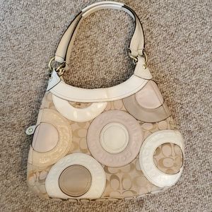 Coach | Bags | Coach Patched Circle Leather Beige Signature Bag | Poshmark